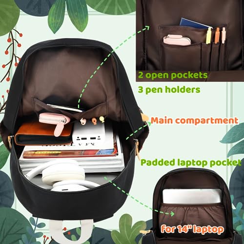Leaper Women Striped Canvas Backpack Large Laptop Bag Girls Travel Shoulder Bag bag Daypack Black