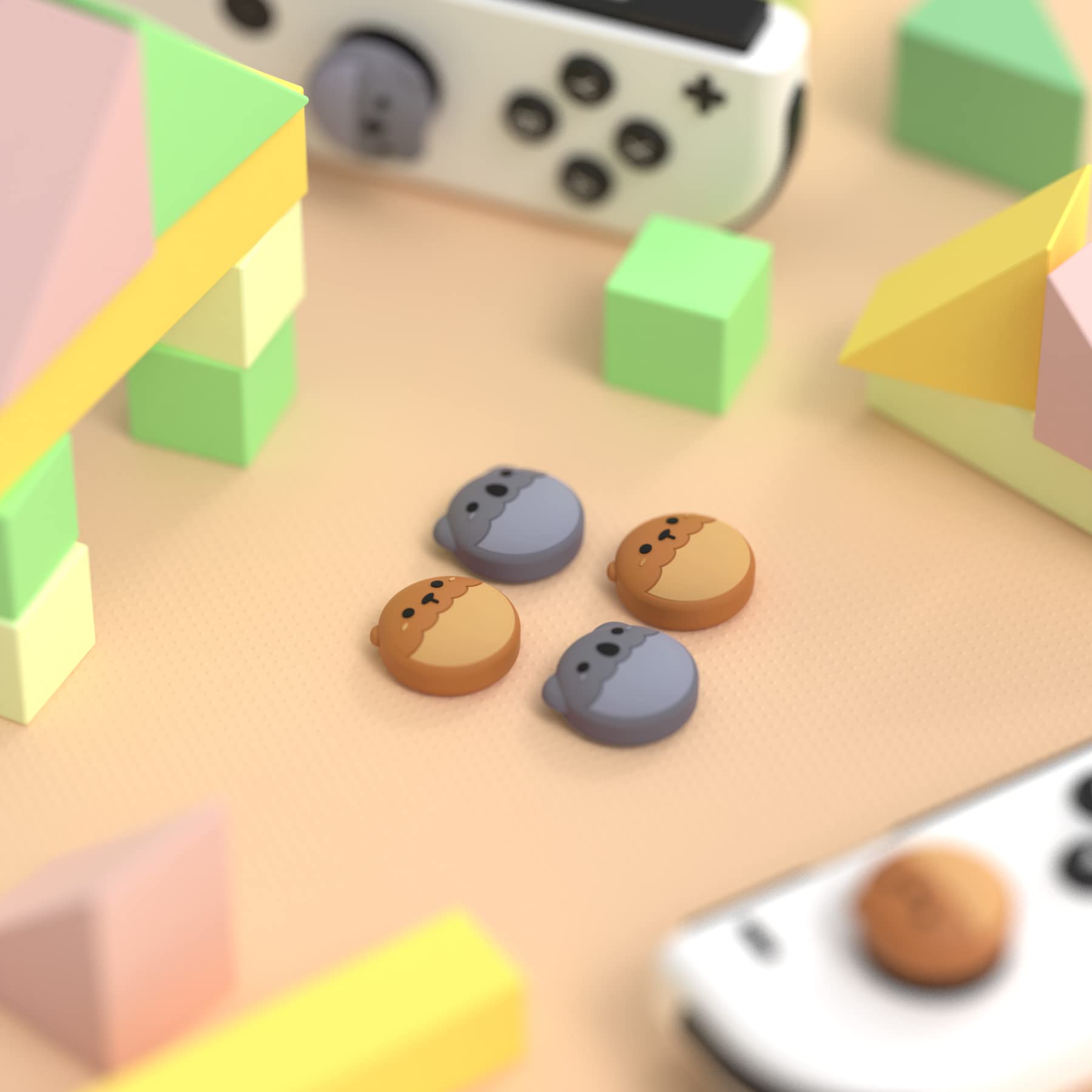 eXtremeRate PlayVital Brown Bear & Koala Cute Switch Thumb Grip Caps, Joystick Caps for Nintendo Switch Lite, Silicone Analog Cover Thumbstick Grips for Switch OLED Joycon