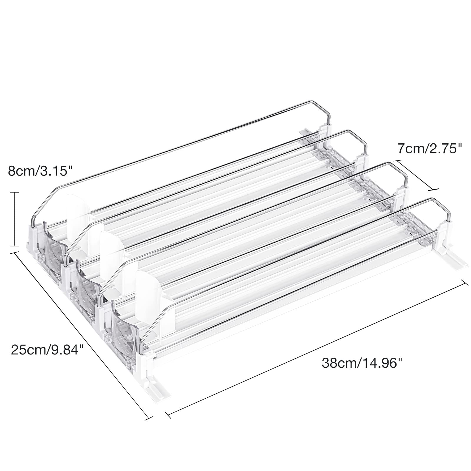 Drink Organizer for Fridge, Self-Sliding Soda Can Organizer for Refrigerator and Adjustable Width, 12oz 16oz 20oz drinks can be accommodated, up to 40+ Cans(5+3 ROWS)
