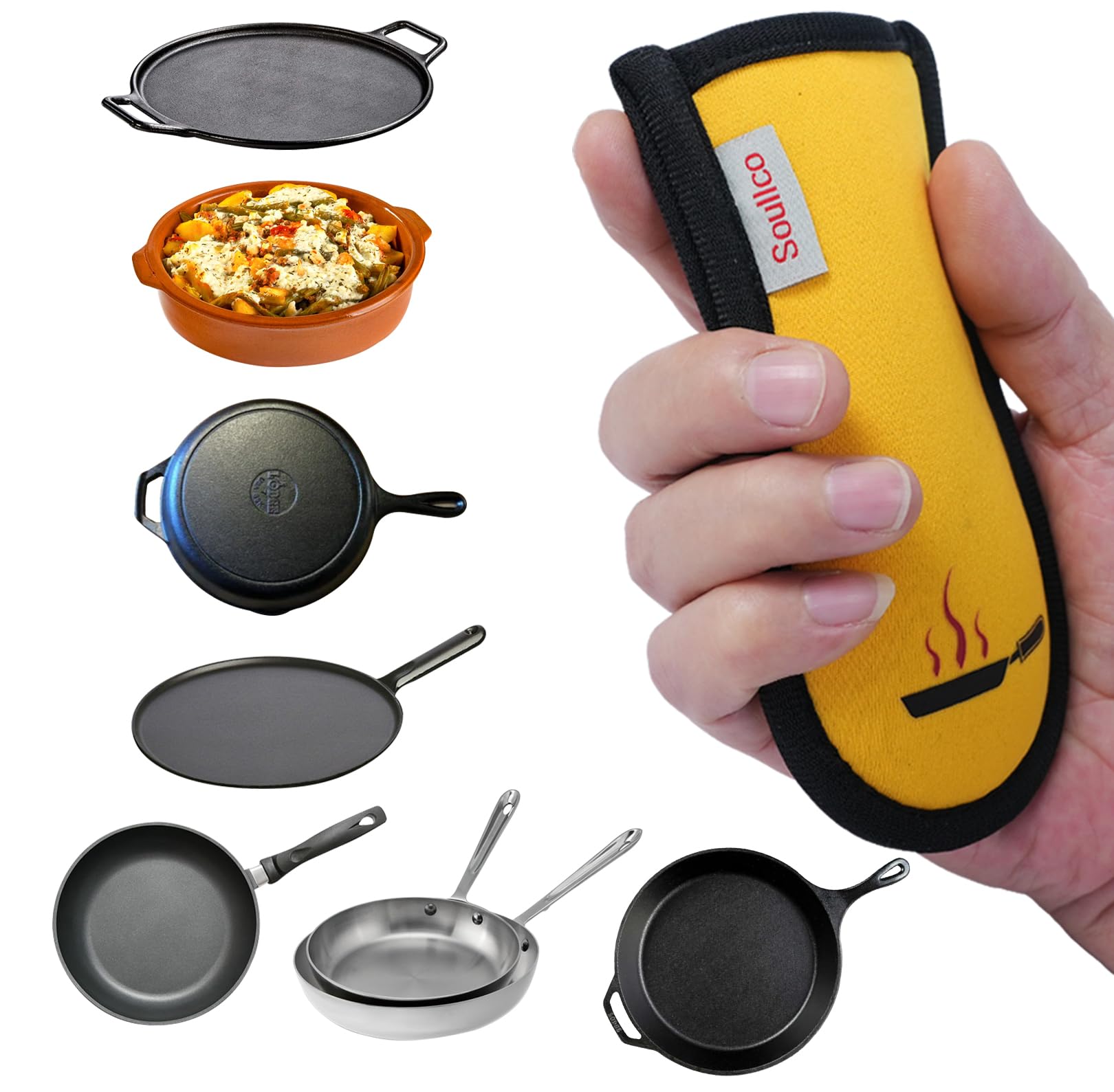 Skillet Handle Cover, Potholder Set Cast Iron Skillet Handle Cover Heat-Resistant Hot Pan Handle Wrap Sleeve, Non-Slip for BBQ Cookware (Multicolor)