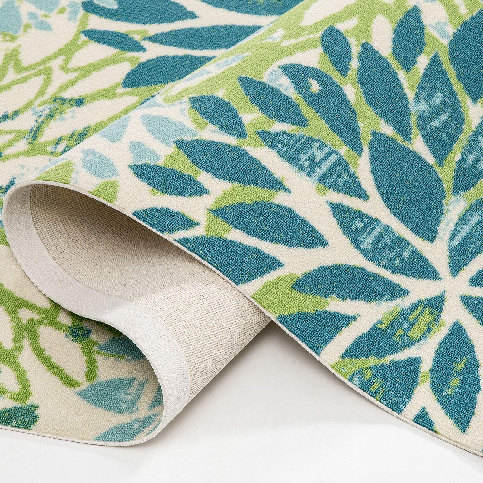 DECOMALL Outdoor Rugs for Patio Deck Porch Balcony Backyard, Green Blue Flower, 5'x7'