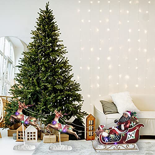 Fraser Hill Farm Flying Reindeer and African American Santa in Sleigh Figurine | Christmas Statue Includes Built-in LED Lights | Great Holiday Decoration | FFRS000-SC1-RDAA, Red