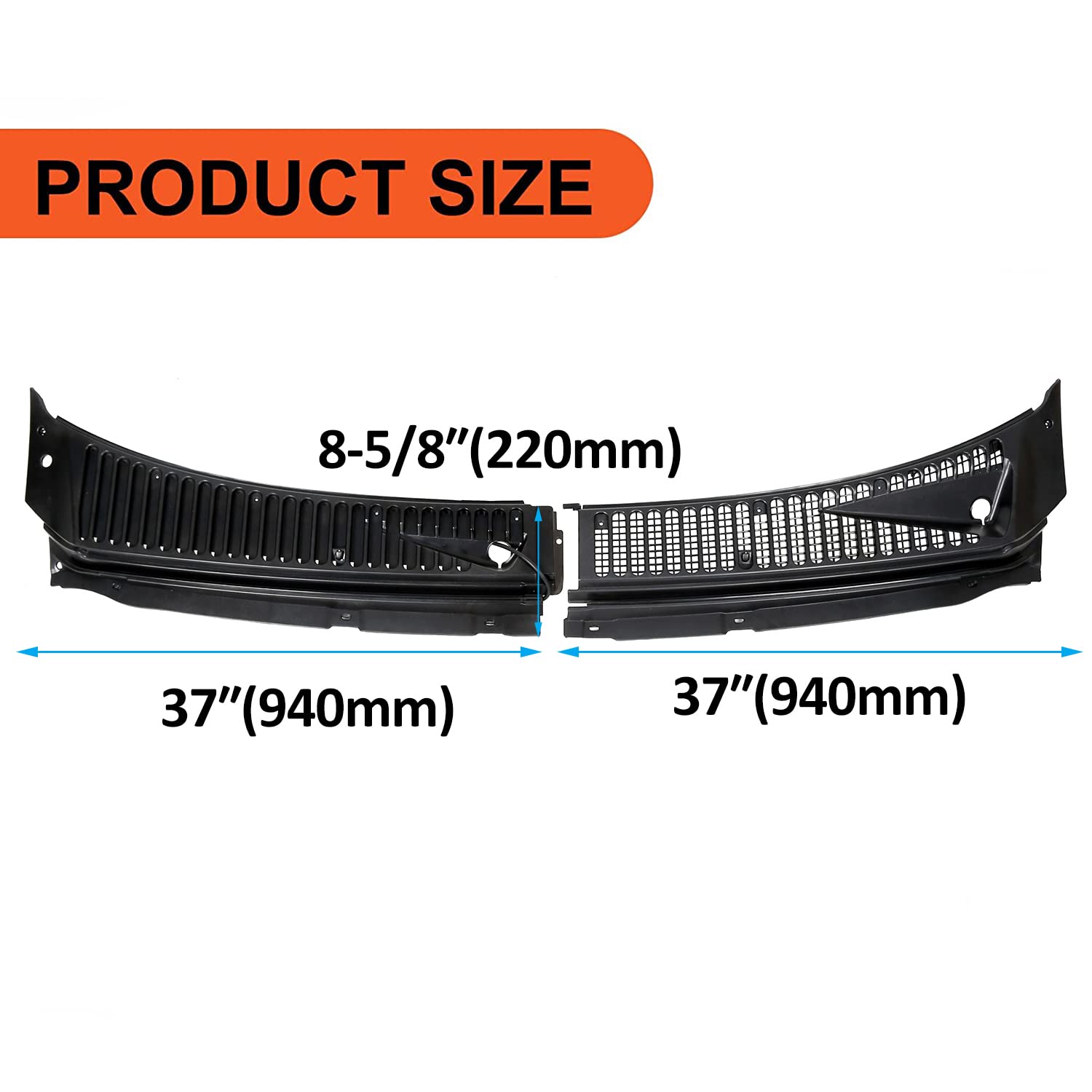 ECOTRIC Windshield Wiper Cowl Cover Panel Compatible with 1999-2007 Ford F250 F350 F450 F550 Super Duty 2000-2005 Ford Excursion Replacement for 3C3Z-25022A68-AAA 4C3Z-25022A69-AAA
