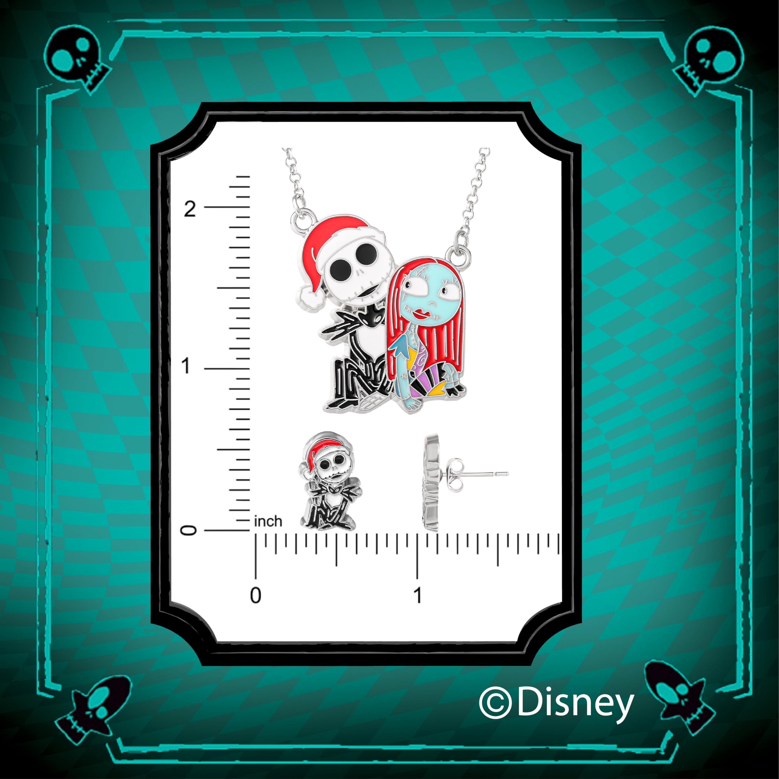 Disney The Nightmare Before Christmas Womens Stud Earrings and Necklace Set - Jack and Sally Necklace - Jack Skellington Stud Earrings