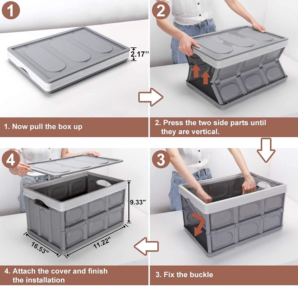Homde Collapsible Storage Bins Bundle: 2 Gray Storage Boxes and 2 Blue Storage Boxes (Large)