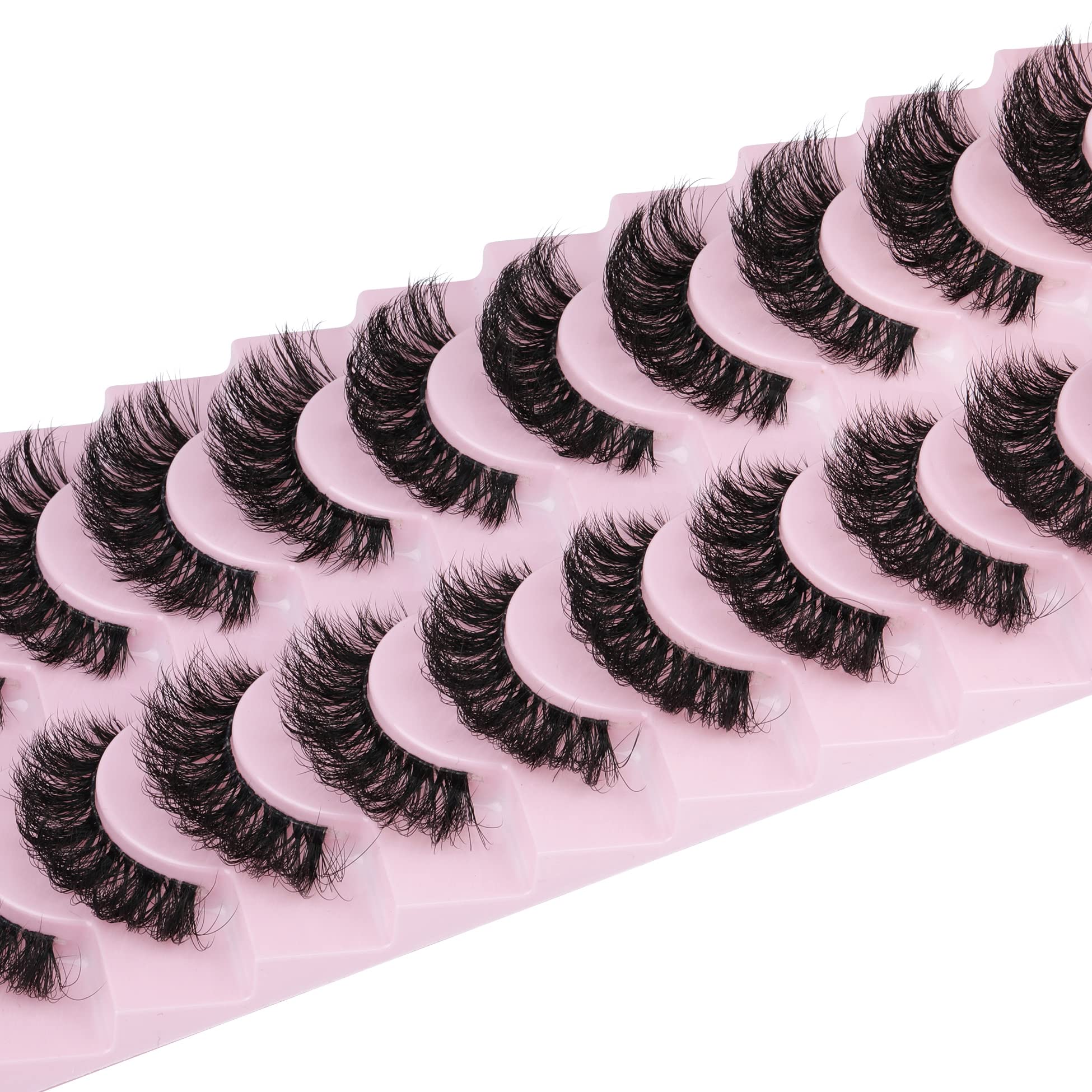 False Eyelashes Natural Fluffy Lashes Russian Strip Lashes with Clear Band 10 Pairs Wispy Lashes 16mm D Curl Lashes that Look Like Extensions Pack by EYDEVRO