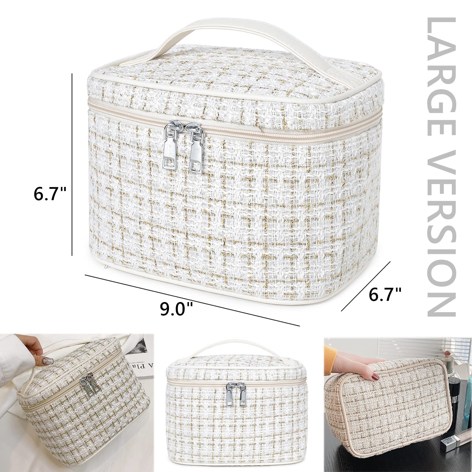 Large Portable Travel Makeup Bag - Cosmetic Bag Makeup Case Organizer for Women