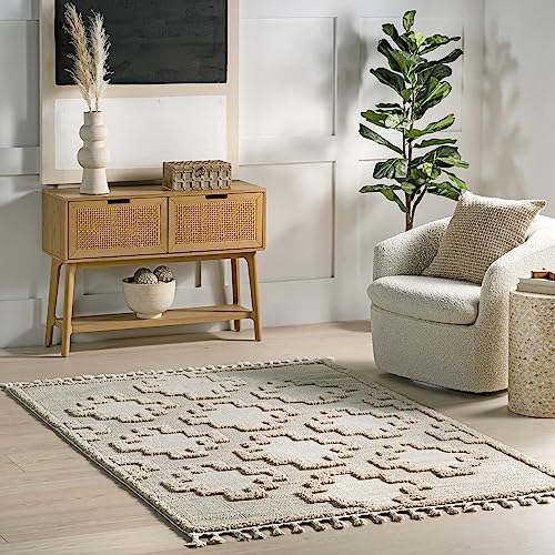 nuLOOM Polina Geometric High-Low Tasseled Area Rug, 4x6, Beige