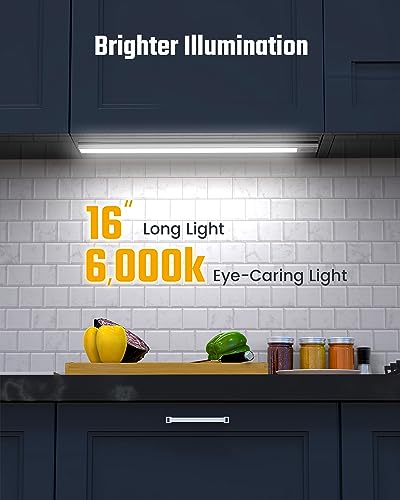 SUPERDANNY 16″ Under Cabinet Lights, Hand Wave Sensor LED Under Cabinet Lighting, Upgraded Rechargeable 3000mAh Battery Cordless Under Counter Lights for Kitchen, Closet, Workbench, 2/Pack