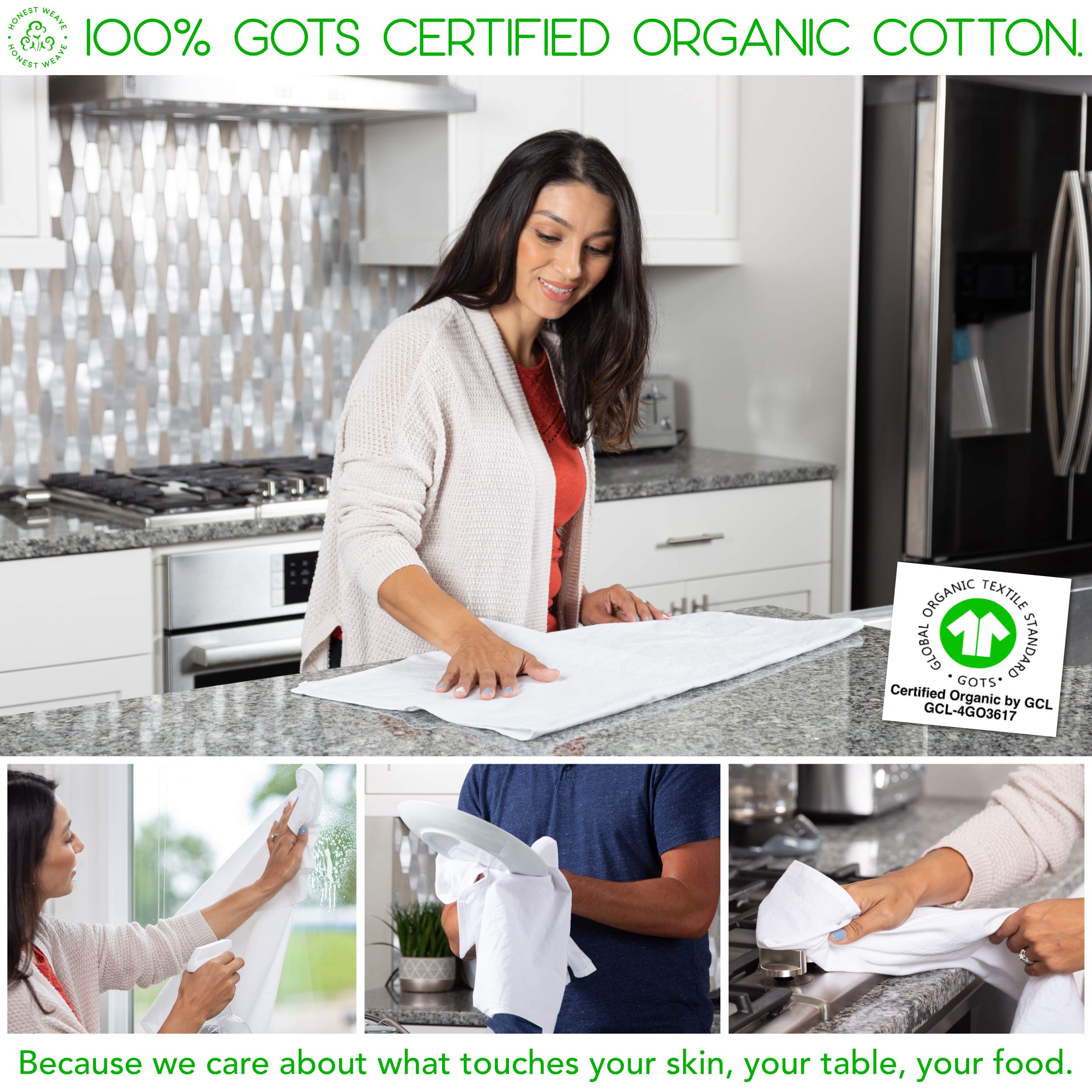 HONEST WEAVE GOTS Certified 100% Organic Flour Sack Cotton Kitchen Hand and Dish Towel Sets - Extra Large 27x27 inches, Fully Hemmed, 12-Pack, Natural Tan