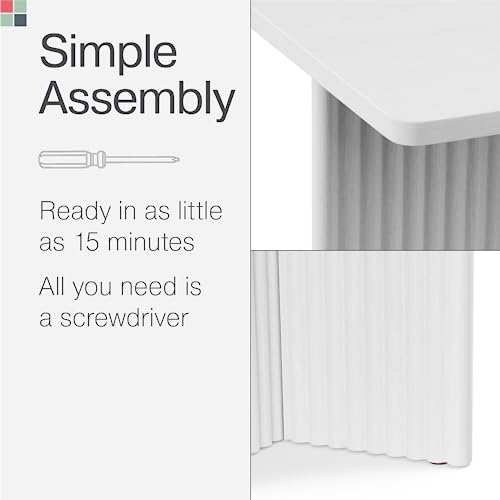 Square Fluted Accent Side Table - Drink Table - Living Room Furniture - Modern Home and Bedroom Decor - Pedestal Side Table with a Solid Oak Base (White)