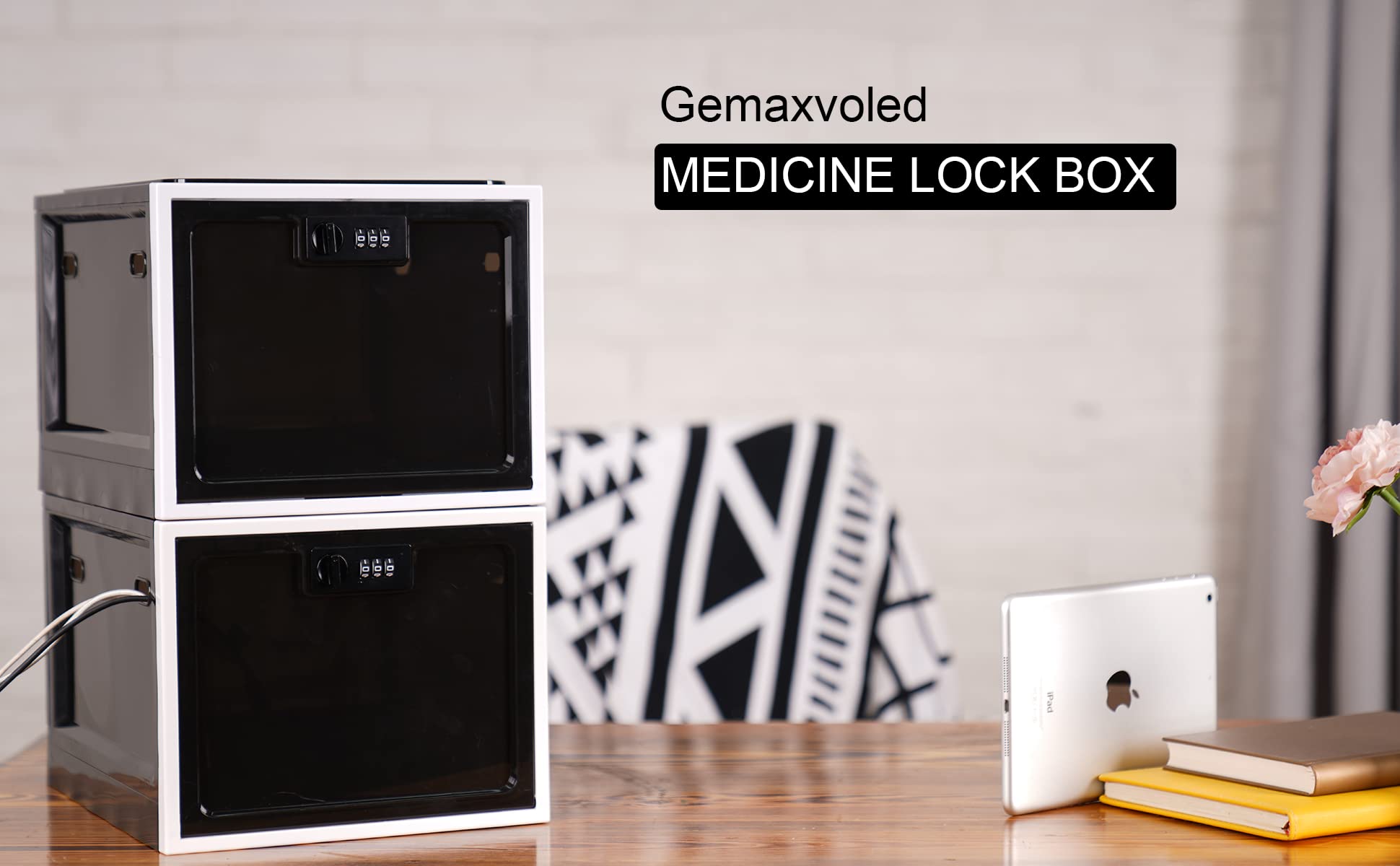 Gemaxvoled 2 Pack Medicine Lock Box, Large Capacity Premium Material Lockable Storage Bin Organizer Box for Safe Medication/Fridge Food/Snacks/Phone/Tablet Jail(Black)