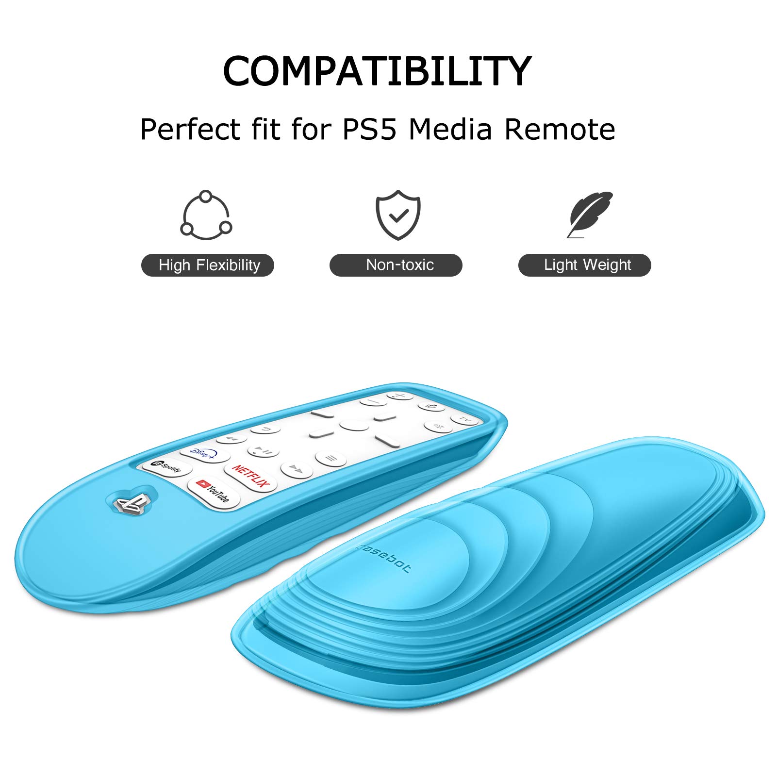 Fintie Protective Case for PS5 Media Remote - CaseBot Lightweight (Anti-Slip) Shockproof Silicone Cover for Sony PlayStation 5 Media Remote Controller, Sky Blue Glow