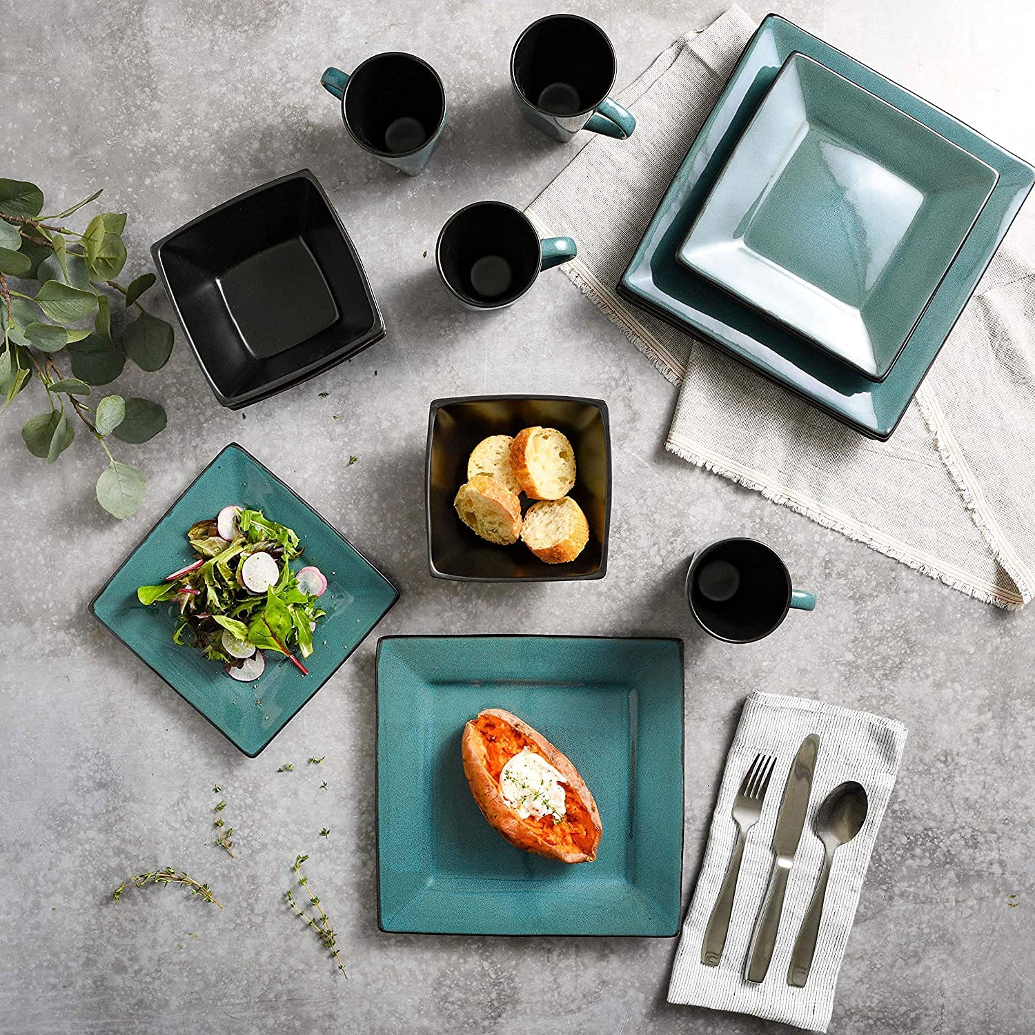 Gibson Elite Kiesling 16 Piece Dinnerware Set, Turquoise