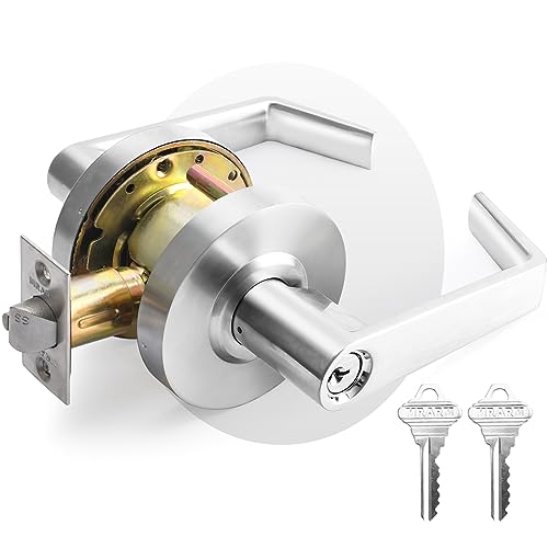 MrArm Commercial Door Lever Lock, Heavy-Duty Locking Door Handle, Designer Door Handles, Cylindrical Lever Lock, Non-Handed Grade 2 Industrial Standard Door Handle, Satin Chrome(Keyed Entry)