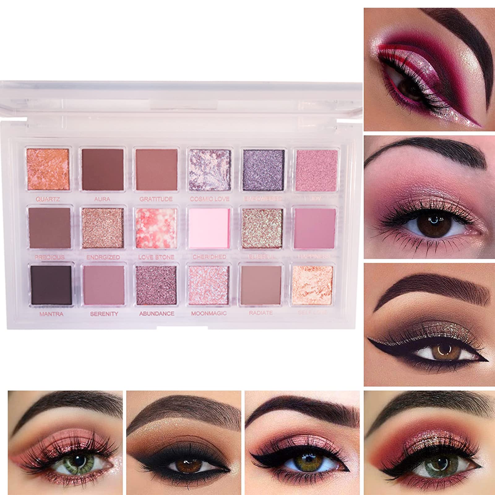 KUAILEGO ROSE CRYSTAL Eyeshadow Palette, Makeup Palette Matte Shimmer 18 Colors - Highly Pigmented, Ultra-Blendable, Natural Velvet Texture