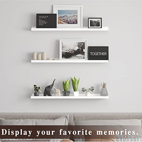 LAPTAIN 36 Inch Floating Shelves Wall Mounted Wall Shelves Set of 3,White Large Picture Ledge Shelf for Bedroom Living Room Bathroom Kitchen Nursery