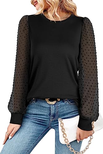 WIHOLL Black Fall Clothes for Women 2023 Loose Fits Long Sleeve Tunic Tops Dressy Casual S