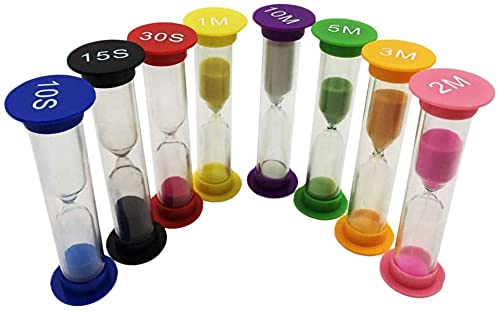 Inzopo 8Pcs Hourglass Sand Timer Sandglass Sand Clock Timer Game Timer Hourglass Timer Sand Clock Timer for Games Classroom Home Office, 10/15/ 30 Seconds & 1/2/ 3/5/ 10 Minutes