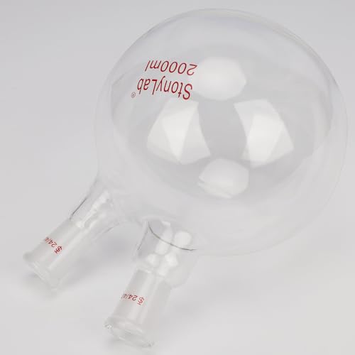 stonylab Flat Bottom Flask FBF, Heavy Wall 2-Neck Lab Flask Borosilicate Glass Flat Bottom Boiling Flask with 24/40 Standard Joint, 2000 ml (2 L)