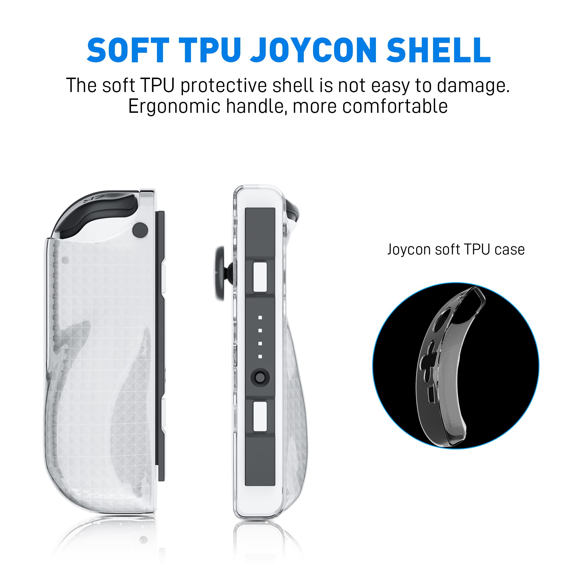 GLDRAM Protective Case Compatible with Nintendo Switch OLED, 2 in 1 Clear Protective Case with PC Cover for Switch OLED Console and Transparent Lattice Pattern TPU Joycon Grip Case, More Comfortable