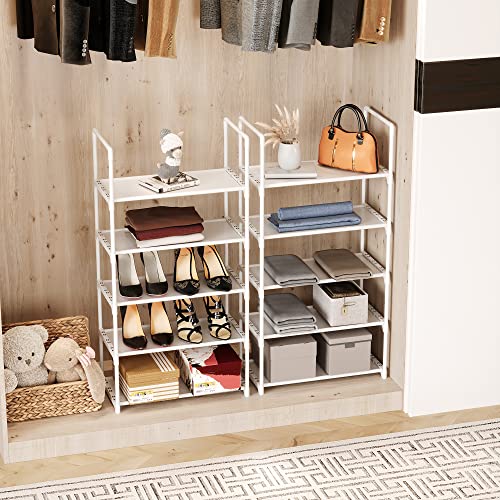 SHELAKET 5 Tiers Shoe Rack 10-12 Pairs Sturdy Shoe Shelf, Shoe Storage Organizer for Small Space, Free Standing Shoe Shelf for Closet Entryway Hallway Living Room(SAT-5W)
