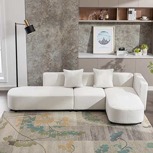 NCKMYB Modern L Shaped Sectional Sofa with Circular Seat, Luxury Sofa with 2 Pillows, Right Hand Facing Upholstery Couch for Living Room, Apartment, Office (Beige)