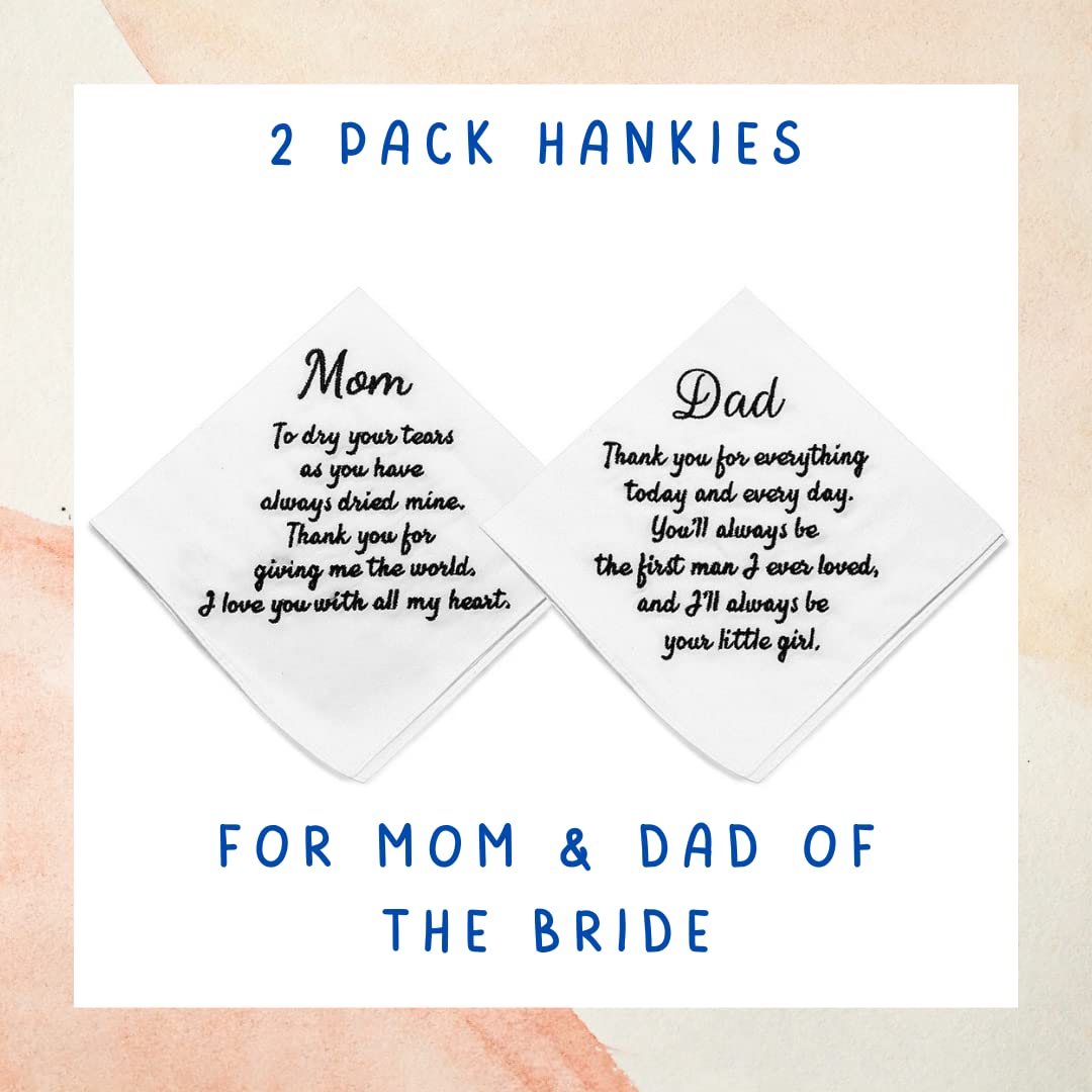 ECOHIP 2 Wedding Handkerchief Mother of Bride Father Hankie Dad Mom Parents Gift