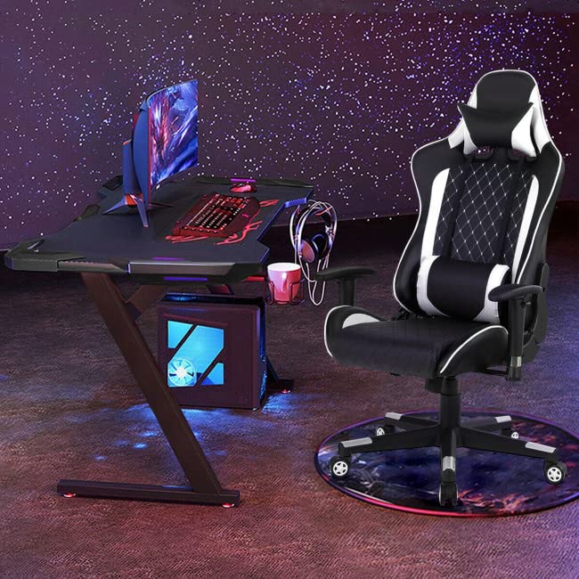 Ergonomic Gamer Desk Chair, High Back PC Computer Home Office Chair with Massage & 90°-180° Adjustable Tilt Back Height Adjustable Swivel PU Leather Executive Racing Computer Desk (Black+ White)