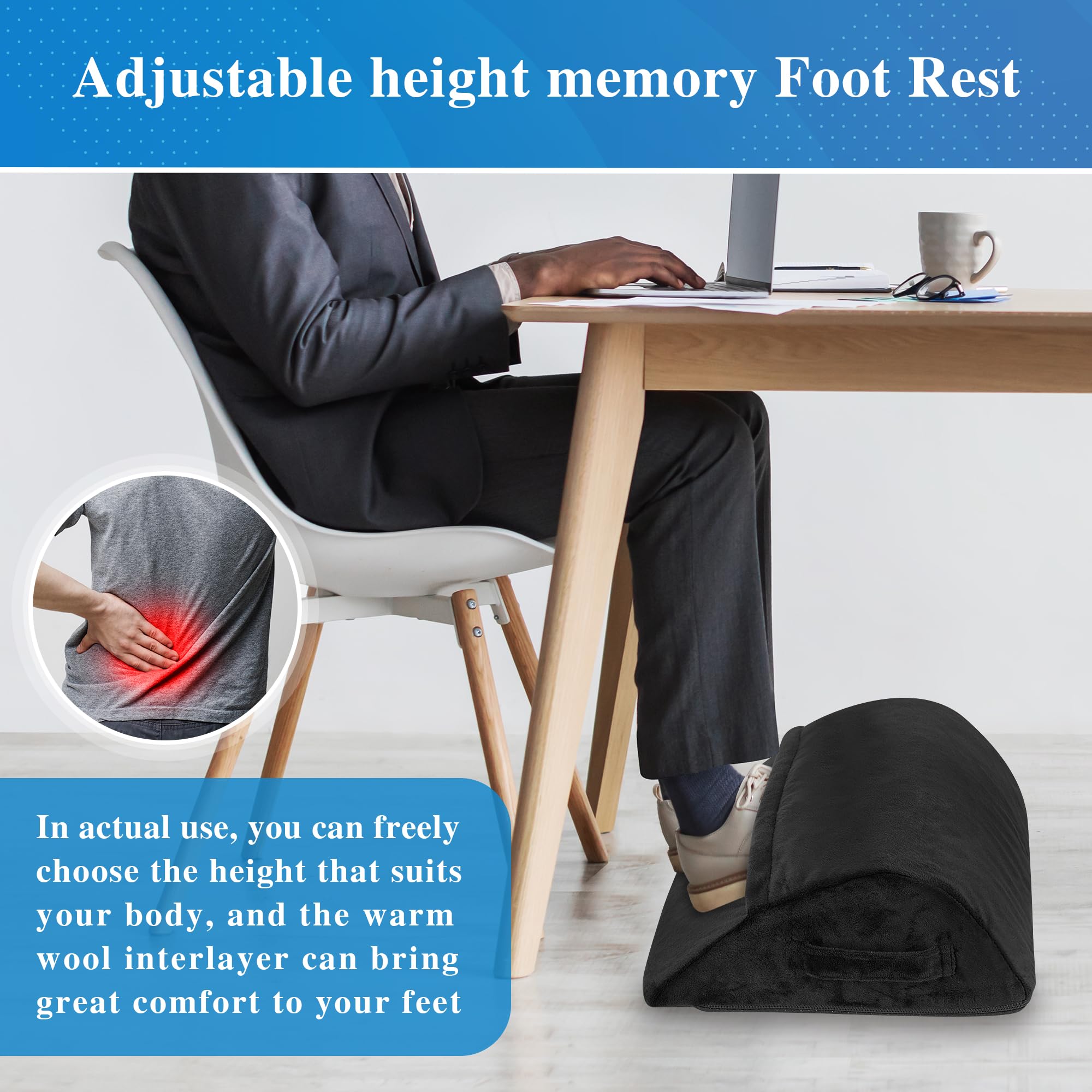 Foot Rest Under Desk, Siivton Stool with Wool Fleece Interlayer Leg Pillow Three-Tier Adjustable HeightFootrest Stool for Gaming, Work Rest and Office, Provides Warmth Reduce Back & Leg Pain Relief