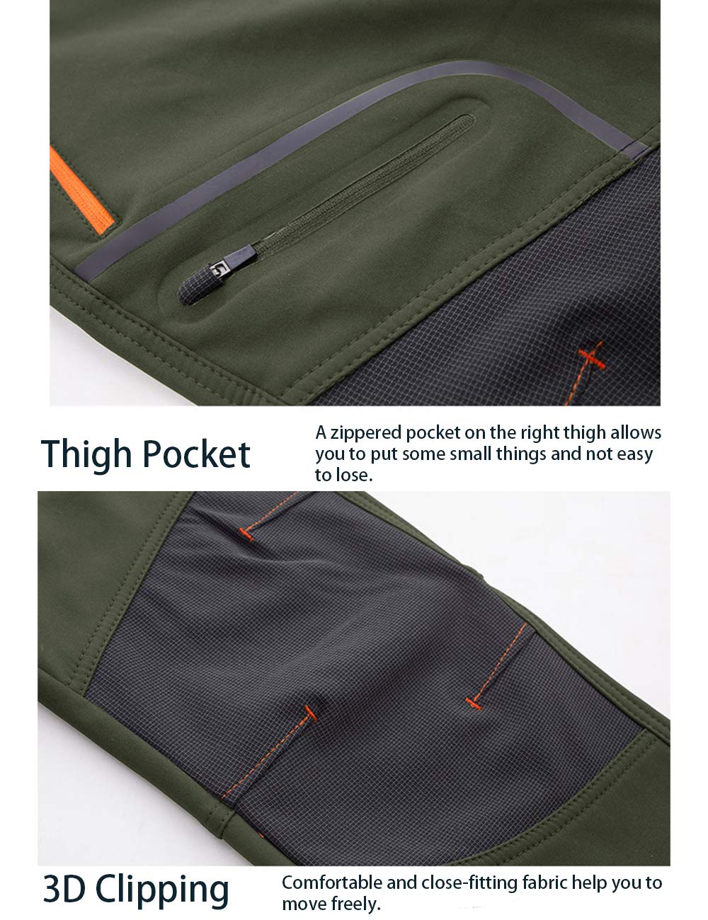 EKLENTSON Mens Fleece Lined Pants Multi-Pockets Winter Windproof Tactical Pants Army Green