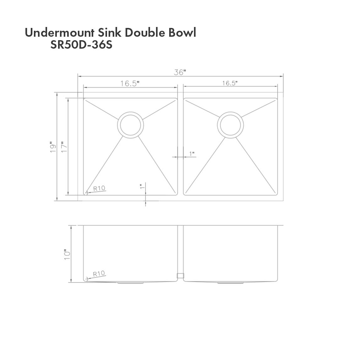 ZLINE 36" Anton Undermount Double Bowl Scratch Resistant Stainless Steel Kitchen Sink with Bottom Grid (SR50D-36S)