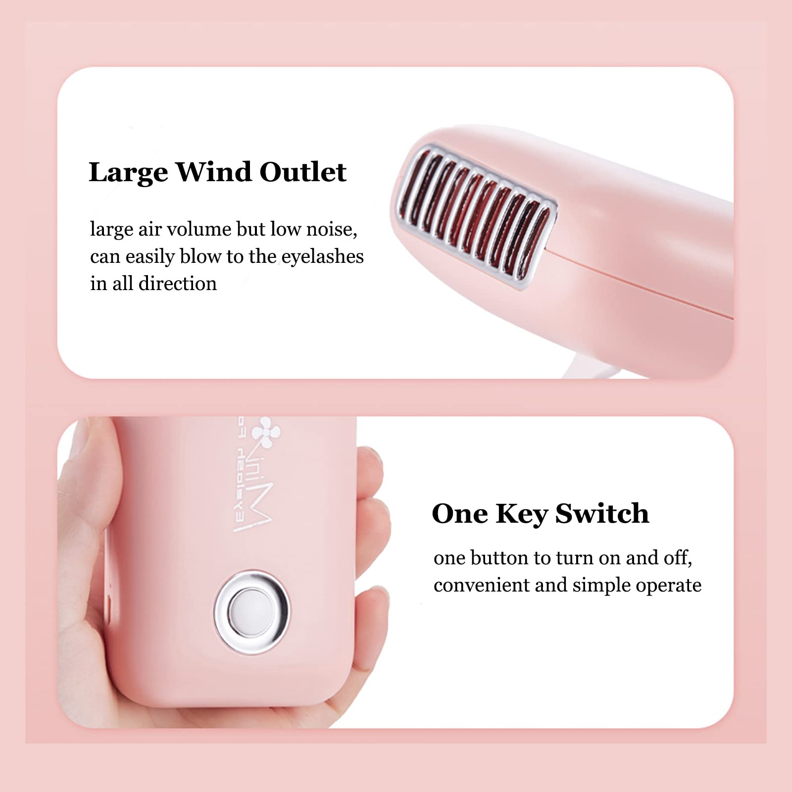 Lash Fan Dryer, AREMOD Eyelash Extensions Fan USB Air Cooling Blower Handheld Eyelash Dryer Mini Lash Fan with Sponge for Lash Extensions Supplies (Pink)