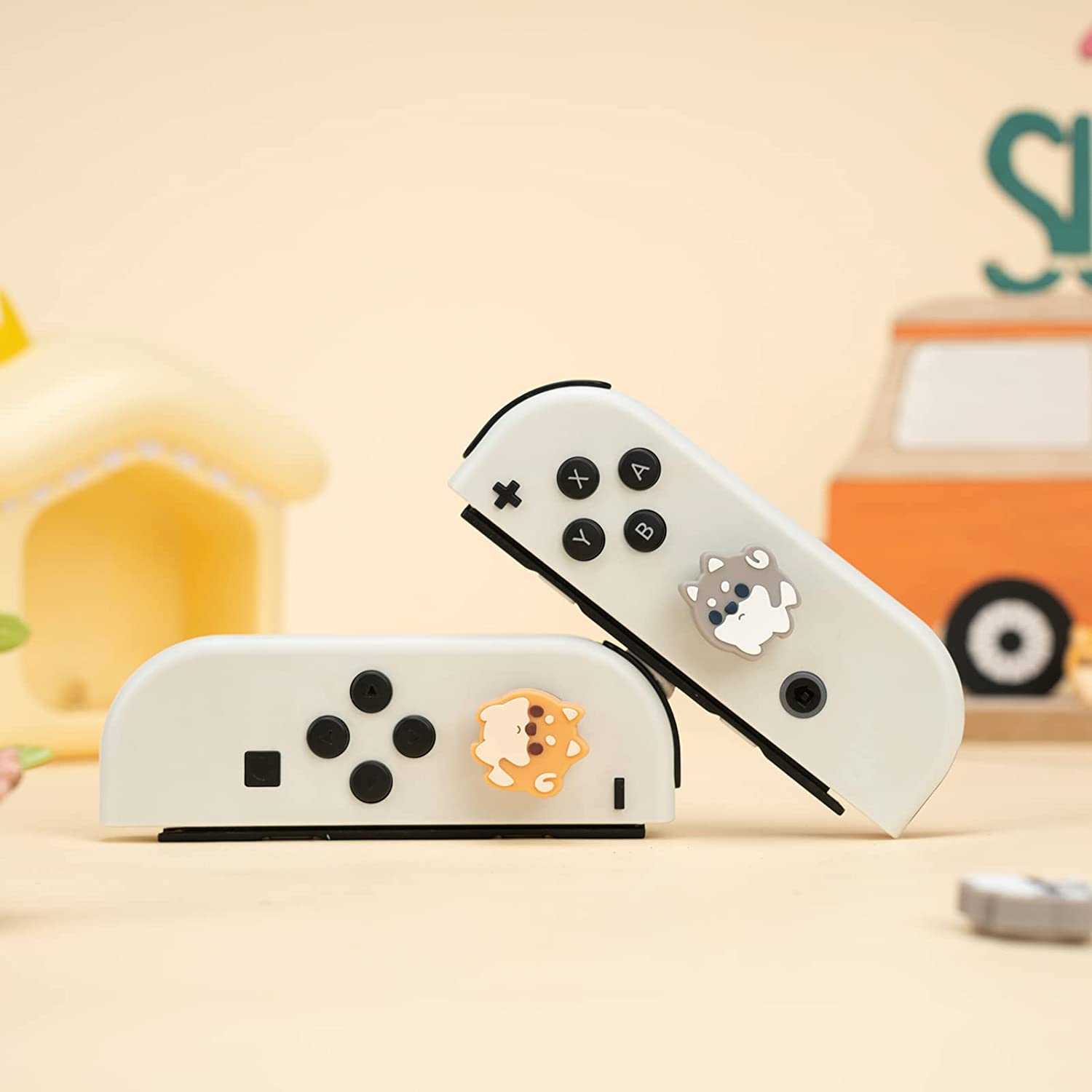 GeekShare Cute Silicone Joycon Thumb Grip Caps, Joystick Cover Compatible with Nintendo Switch/OLED/Switch Lite,4PCS - Cute Dog
