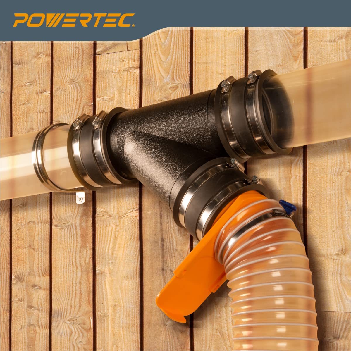 POWERTEC 4 Inch Y Fitting for 4 Inch Dust Collection Hose, 4 Inch Dust Collection Hose Connector Fittings for Dust Collection System, 1 pack (70106)