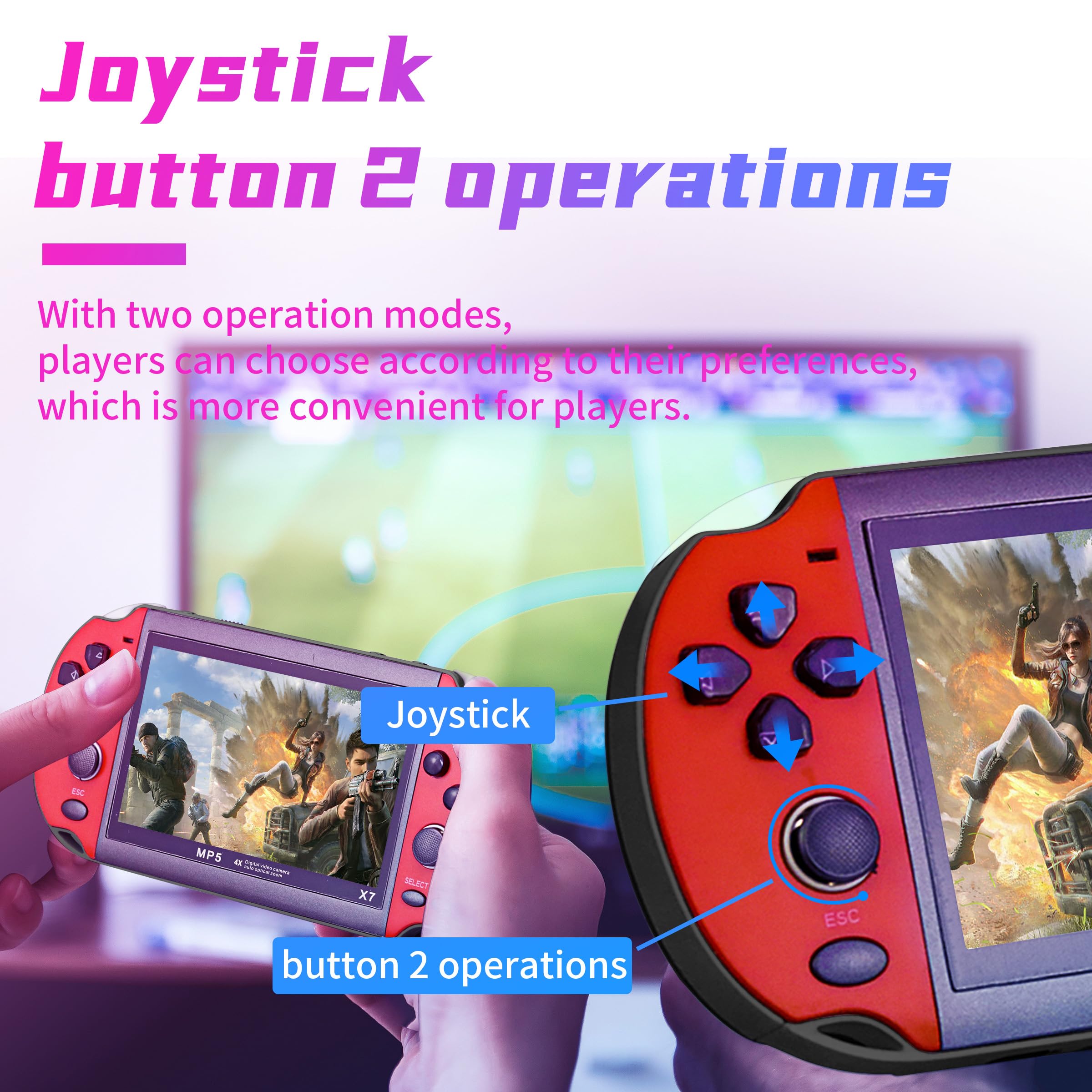 ZWYING Handheld Game Consoles Double Rocker 8GB 4.3 Inch Screen 1000 Classic Game, Support Video & Music Playing, Built-in 3 Million megapixel Camera Birthday and New Year’s Best Gift for Kids (Red)