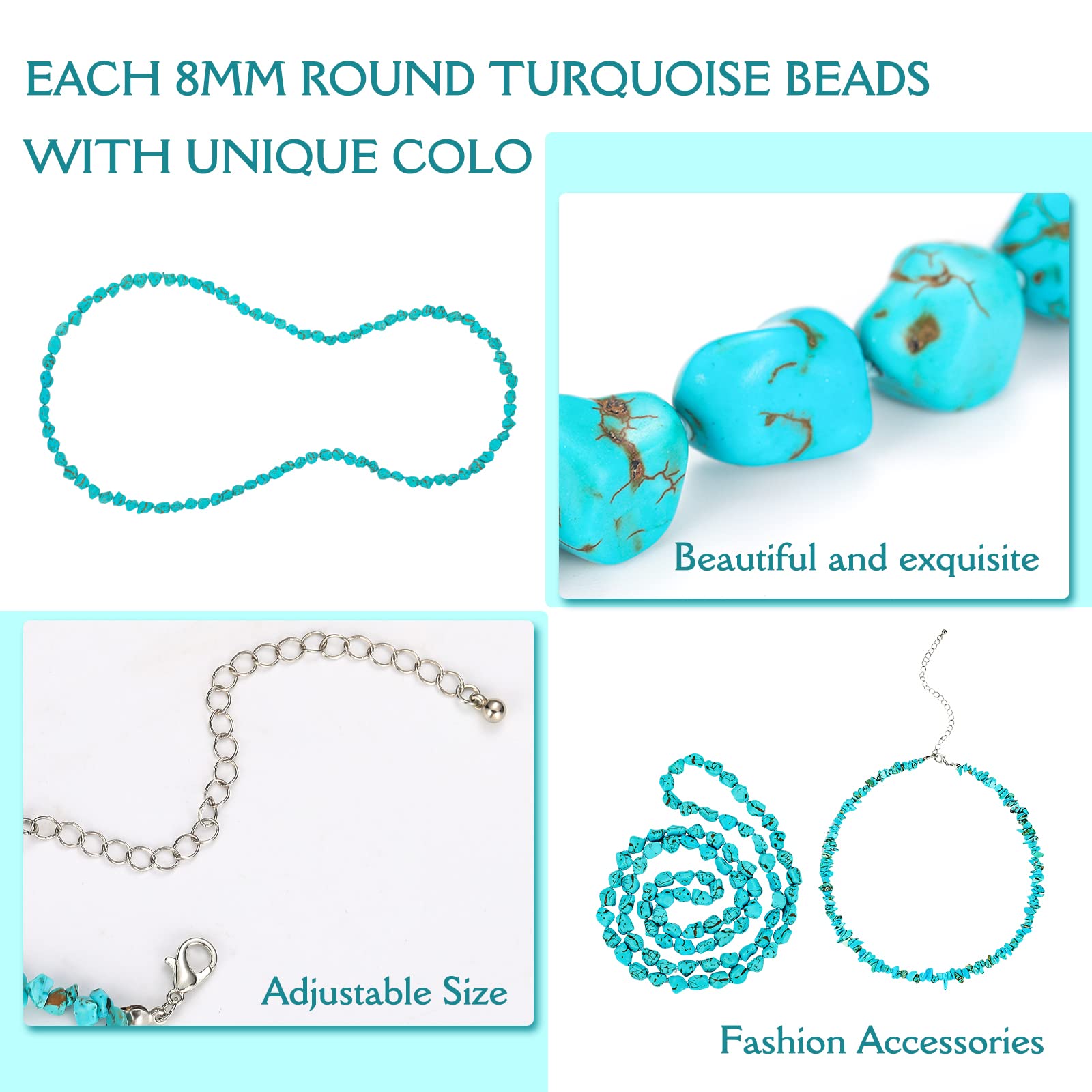 Glenmal 2 Pieces Long Turquoise Beads Endless Necklace Turquoise Choker Necklace Boho Western Necklaces for Women Handmade Turquoise Jewelry, 47'' and 14''