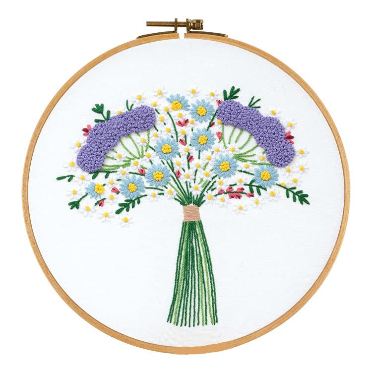SCHOLMART Embroidery Starter Flower, Kit with Pattern and Instructions, Cross Stitch Set, Stamped Embroidery Kits 3 Embroidery Clothes with Pattern, 1 Embroidery Hoops (3 Sets)