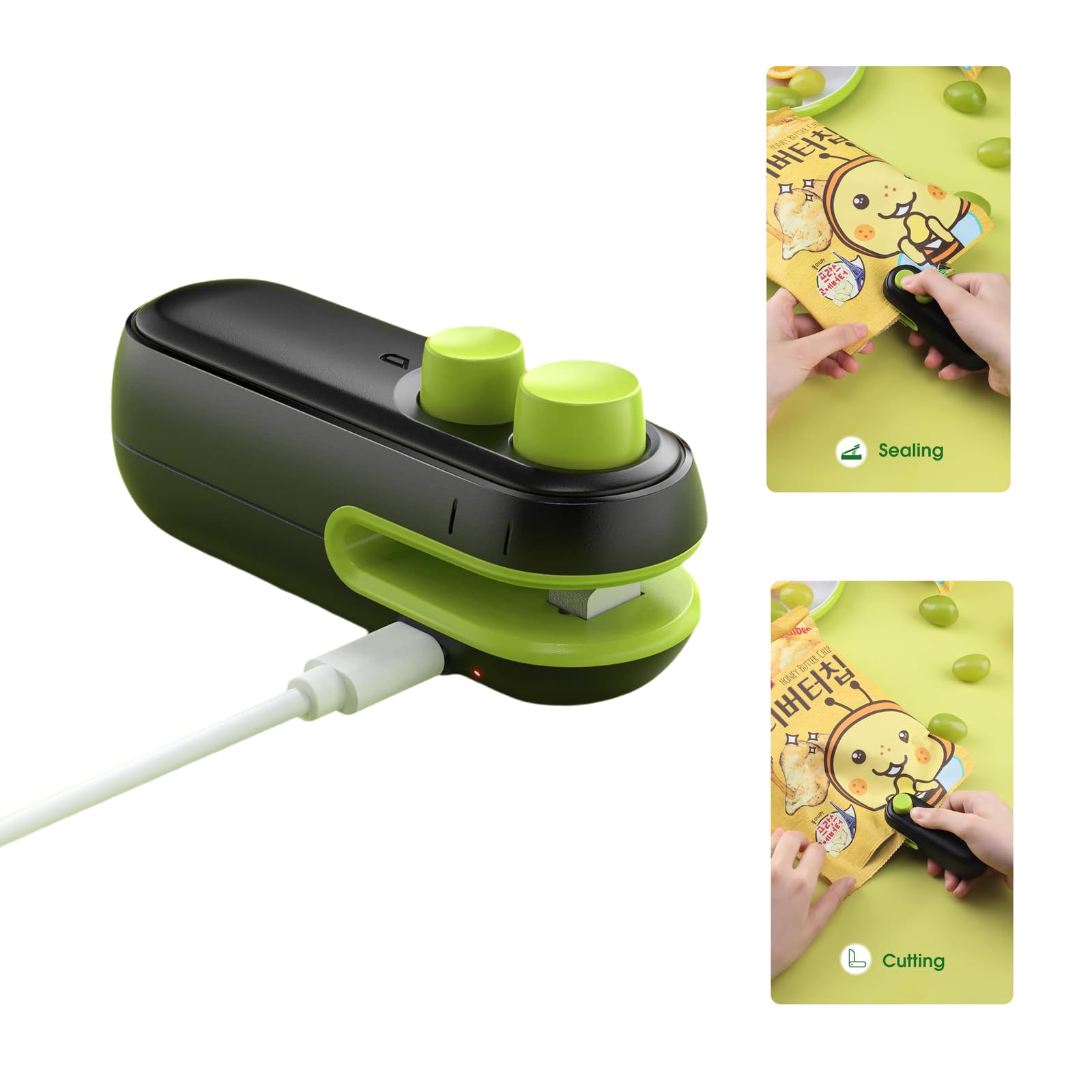 MateGlynur Mini Bag Sealer Heat Seal - Plastic Bag Resealer Keep Food Fresh- Perfect for Snacks - Chip Bag Sealer,Rechargeable 2 in 1 Bag Heat Sealer with Cutter for Chip, Black