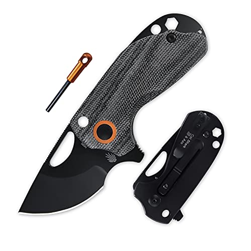 Kizer Catshark Non-Locking Folding Knives 1.95 Inch Blade, Pry Bar, Fire Starter Rod and Deep Carry Clip -V2561 (Black Titanium/Micarta Handle+N690 Blade)