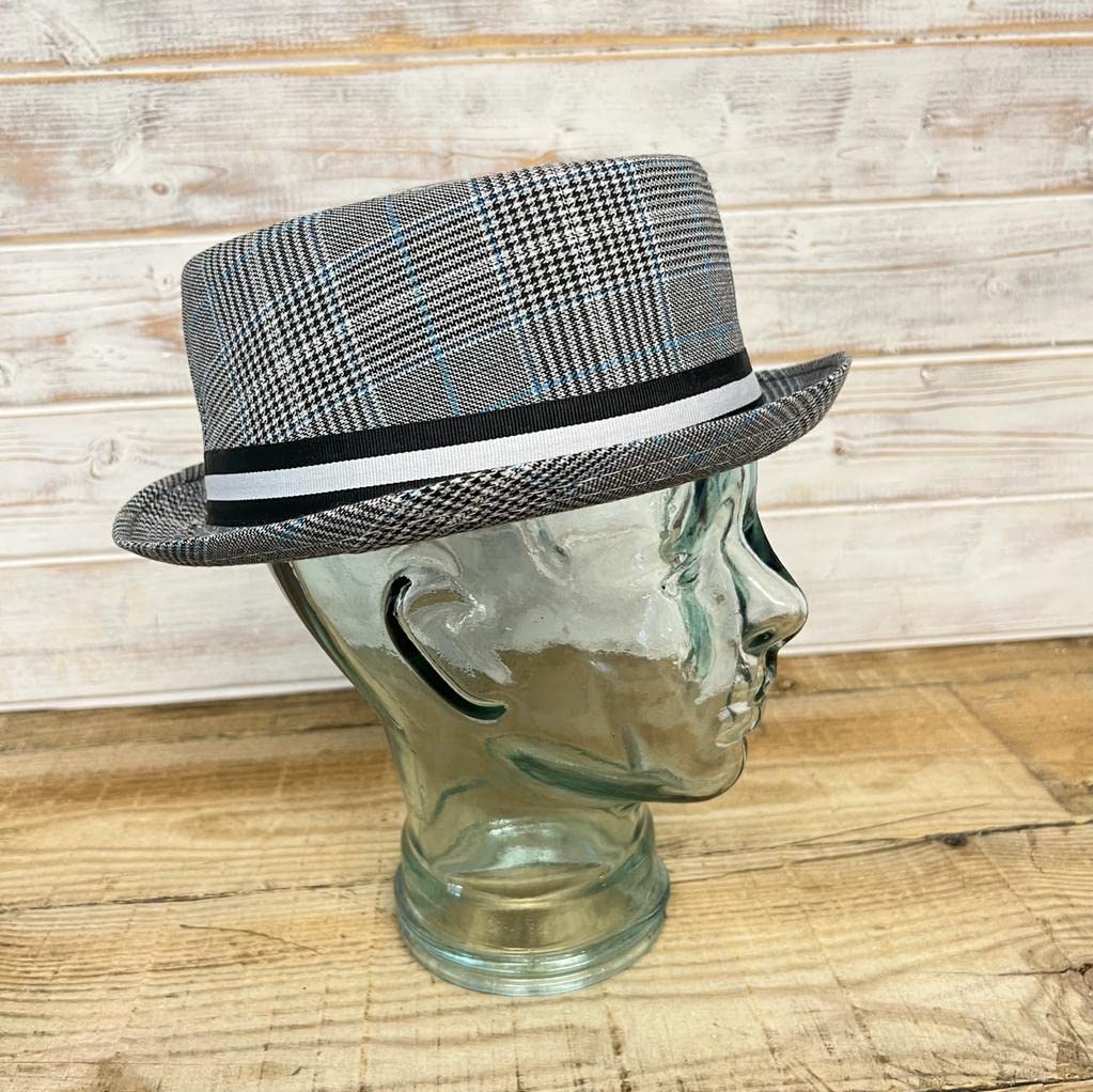 Grey Rude Boy Ska Pork Pie Hat with Contrasting Ribbon Band Detail| Size L/XL Approx. 59cm / 60cm | US Size 7 ½ | 100% Polyester | Unisex Pork Pie hat | Fedora Trilby Pork Pie Style