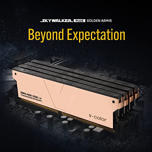 V-Color Skywalker Plus DDR4 64GB (32GBx2) 4266MHz (PC4-34100) CL19 Gaming Desktop Ram Memory Hynix IC Dual Rank 1.5V - Golden (TO432G42D819CSGAKK)