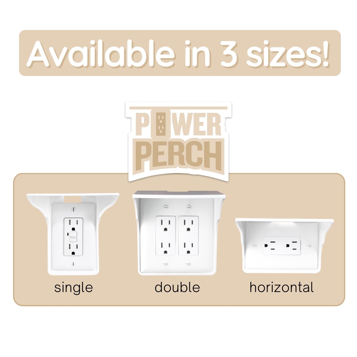 Storage Theory Power Perch Double Outlet Shelf - Convert Your Outlet into Display Shelves - Alexa Speaker Stand, Electric Toothbrush Holder - Light Socket Shelf 2 Pack, White