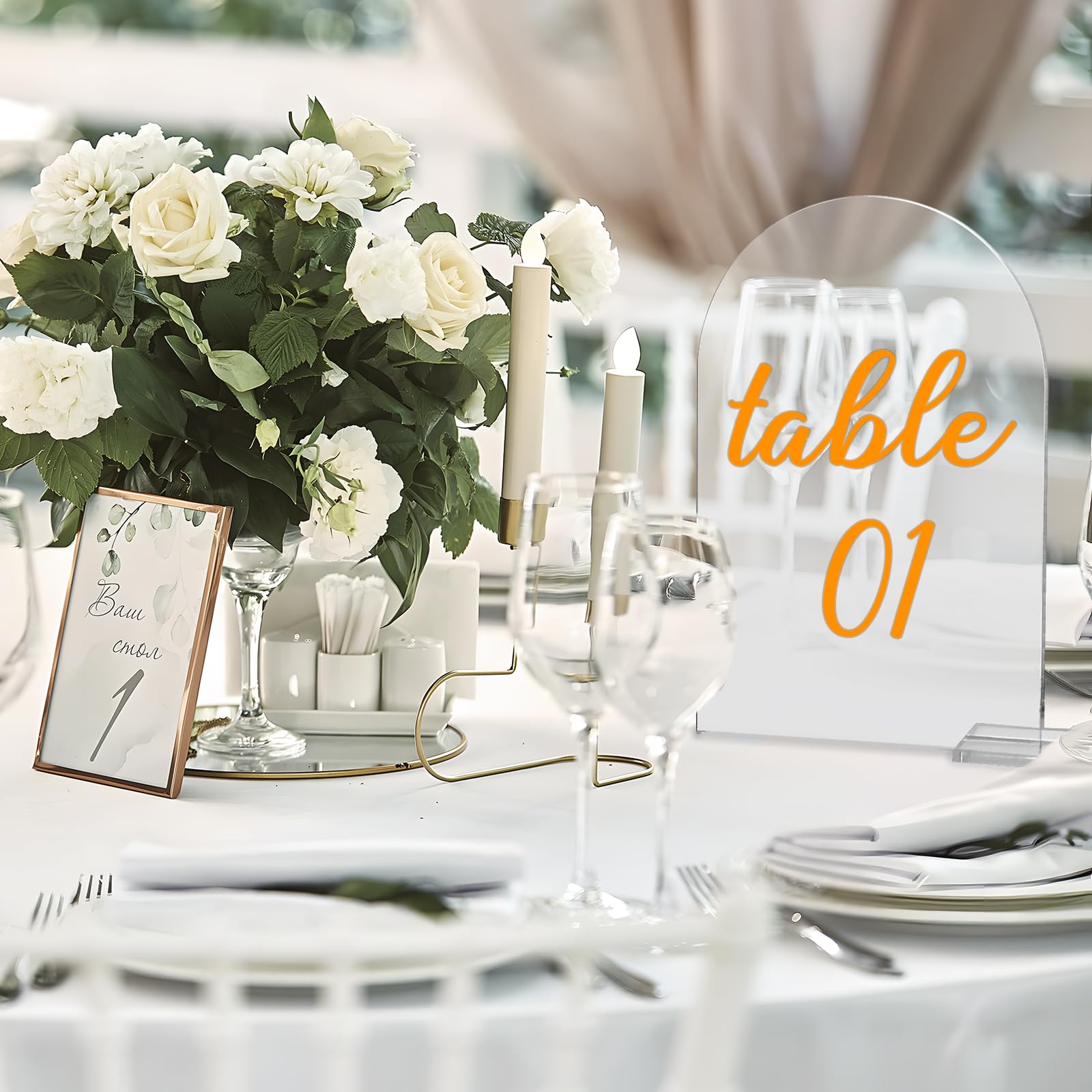Lainballow 30 Pcs Clear Arch Acrylic Sign, Wedding Table Numbers Sign with Stand, Arched Round Top Table Numbers, DIY Blank Acrylic Signs for Wedding Reception Event Parties Restaurant