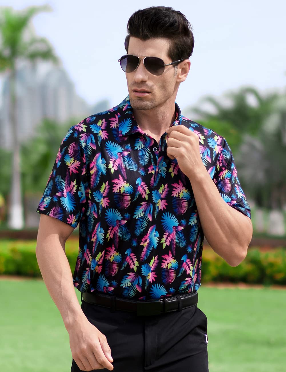 DUOFIER Men's Polo Shirts Casual Slim Fit Short Sleeve Basic Designed Classic Shirts, Green-M