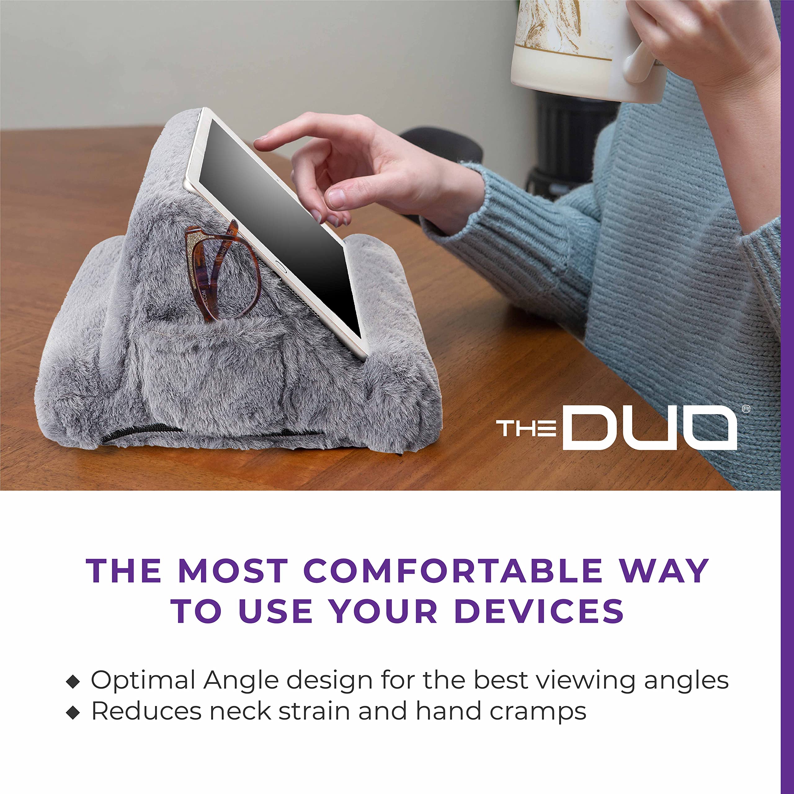 THE DUO Super Plush Multi-Angle Viewing Stand for iPad, Tablet, Phone - Memory Foam Tablet Stand - Portable Tablet Holder for Travel and Work from Home - Leopard, 10 x 10 x 6.75 inches