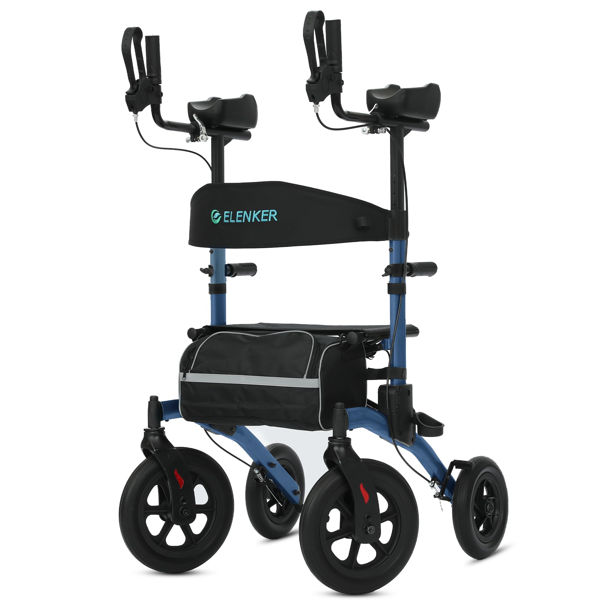 ELENKER All-Terrain Upright Rollator Walker, Stand up Rolling Walker with Seat, 12β Non-Pneumatic Tire Wheels, Compact Folding Design for Seniors, Green
