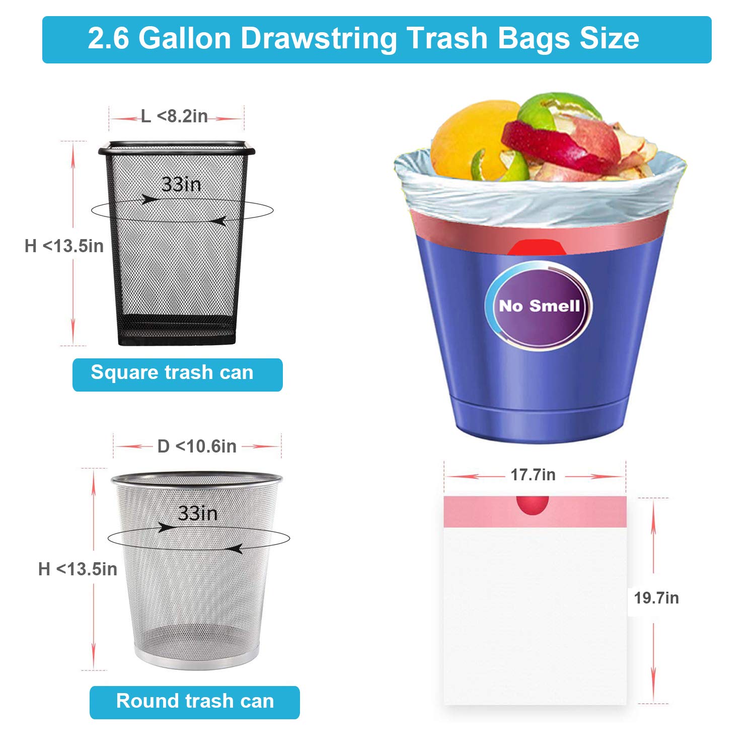 Drawstring Trash Bag,2.6 Gallon Small Tash Bags Super Thicken Plastic Garbage Bags Wastebasket Bin Liners Bags for Bathroom,Bedroom,Office,Car,Kitchen and Home