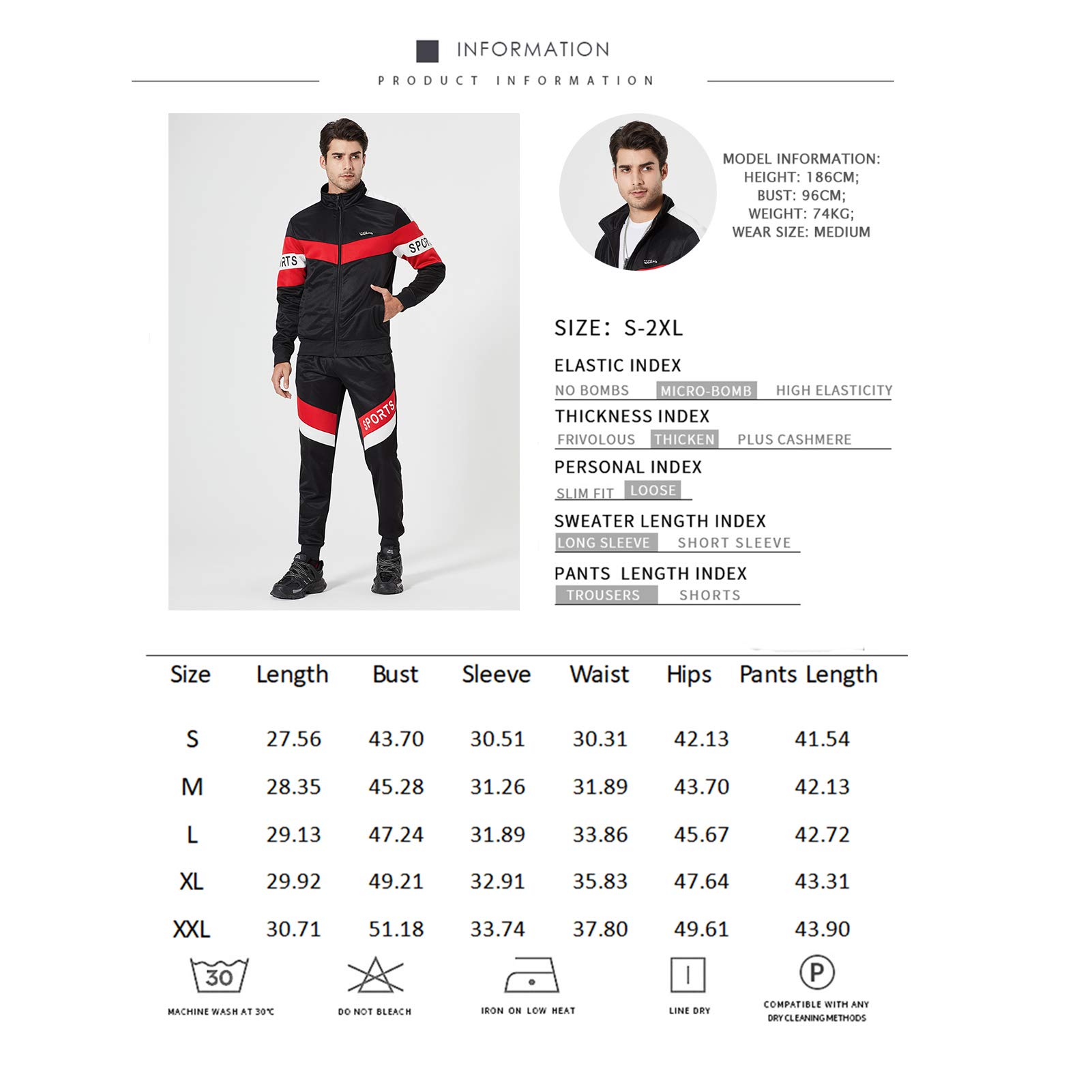 DUOFIER Men's Tracksuit Set Sweatshirt Jogger Sweatpants Solid Patchwork Warm Sports Suit, Black-S