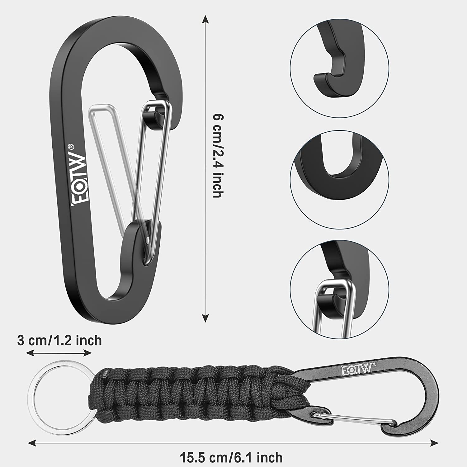 EOTW Carabiner Keychain,Paracord Keychain Small Aluminum Clip D Ring for Camping, Hiking, Fishing, Or As A Key Organizer